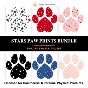 Stars Paw Prints SVG PNG JPG Bundle, Dog Paw Prints Clipart, Cricut Svg ...