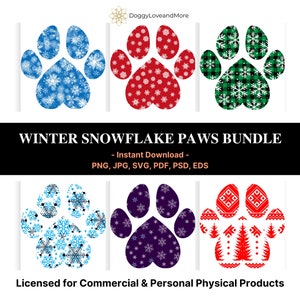 Winter Paw Prints SVG PNG JPG Bundle, Snowflake Paw Prints Clipart ...