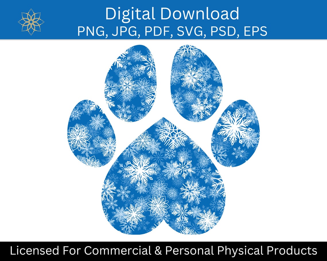 Winter Paw Prints SVG PNG JPG Bundle, Snowflake Paw Prints Clipart ...