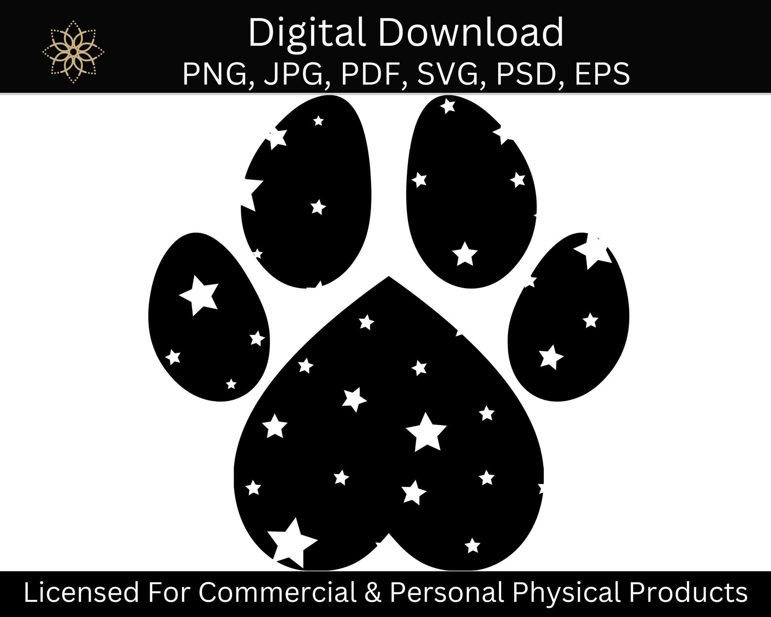 Stars Paw Prints SVG PNG JPG Bundle, Dog Paw Prints Clipart, Cricut Svg ...