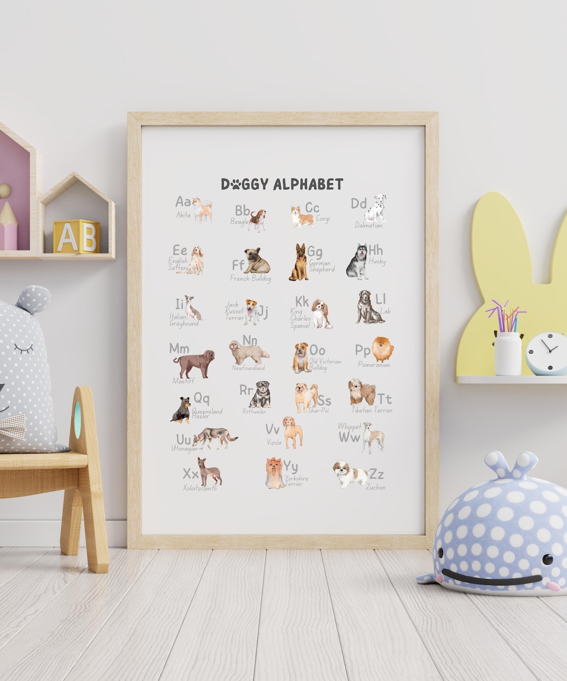 Doggy Alphabet PRINTABLE ART Watercolor Dog Letters Nursery - Etsy