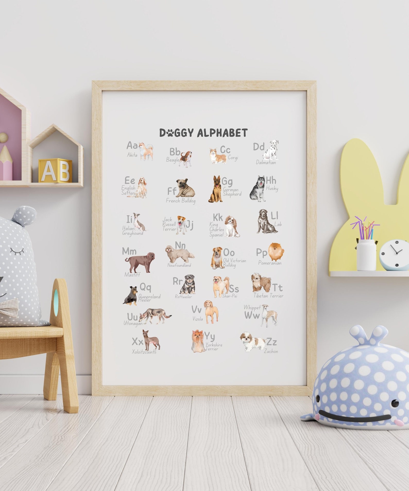 Doggy Alphabet PRINTABLE ART Watercolor Dog Letters Nursery - Etsy