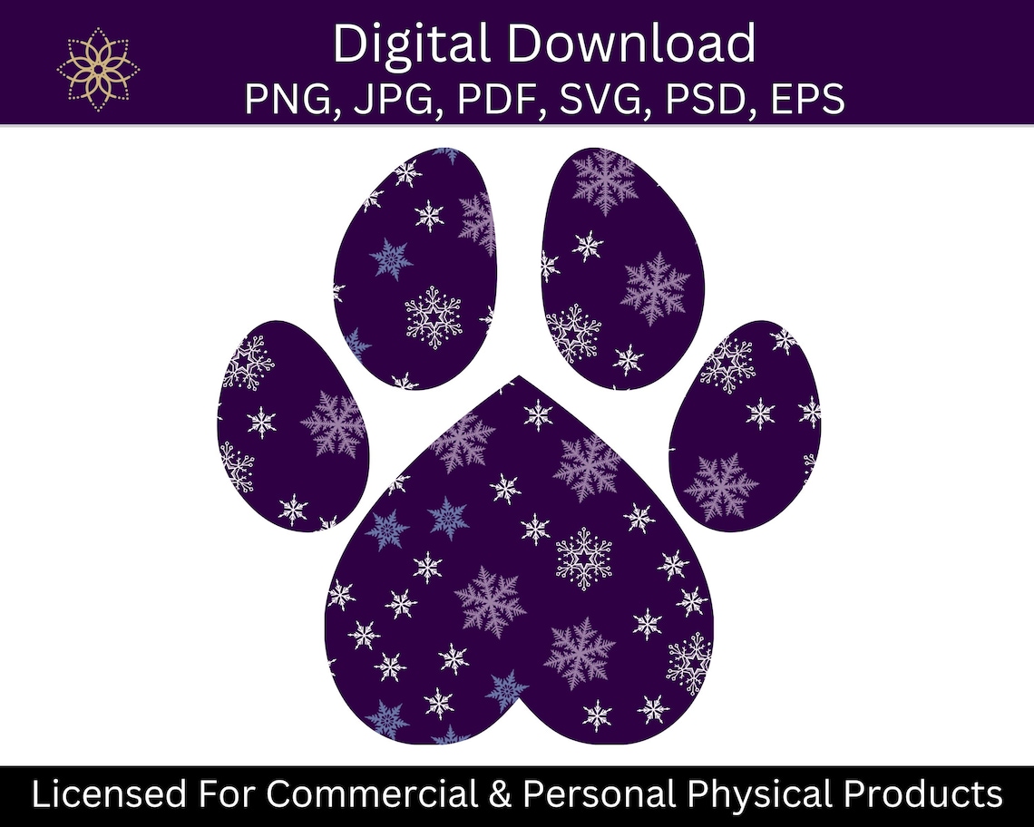 Winter Paw Prints SVG PNG JPG Bundle, Snowflake Paw Prints Clipart ...
