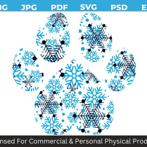 Winter Snowflake Dog Paw Prints SVG PNG JPG Digital Bundle Dog Mom Svg ...
