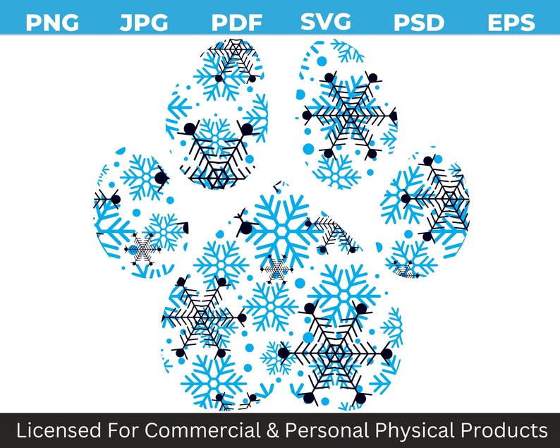 Winter Snowflake Dog Paw Prints SVG PNG JPG Digital Bundle Dog Mom Svg ...