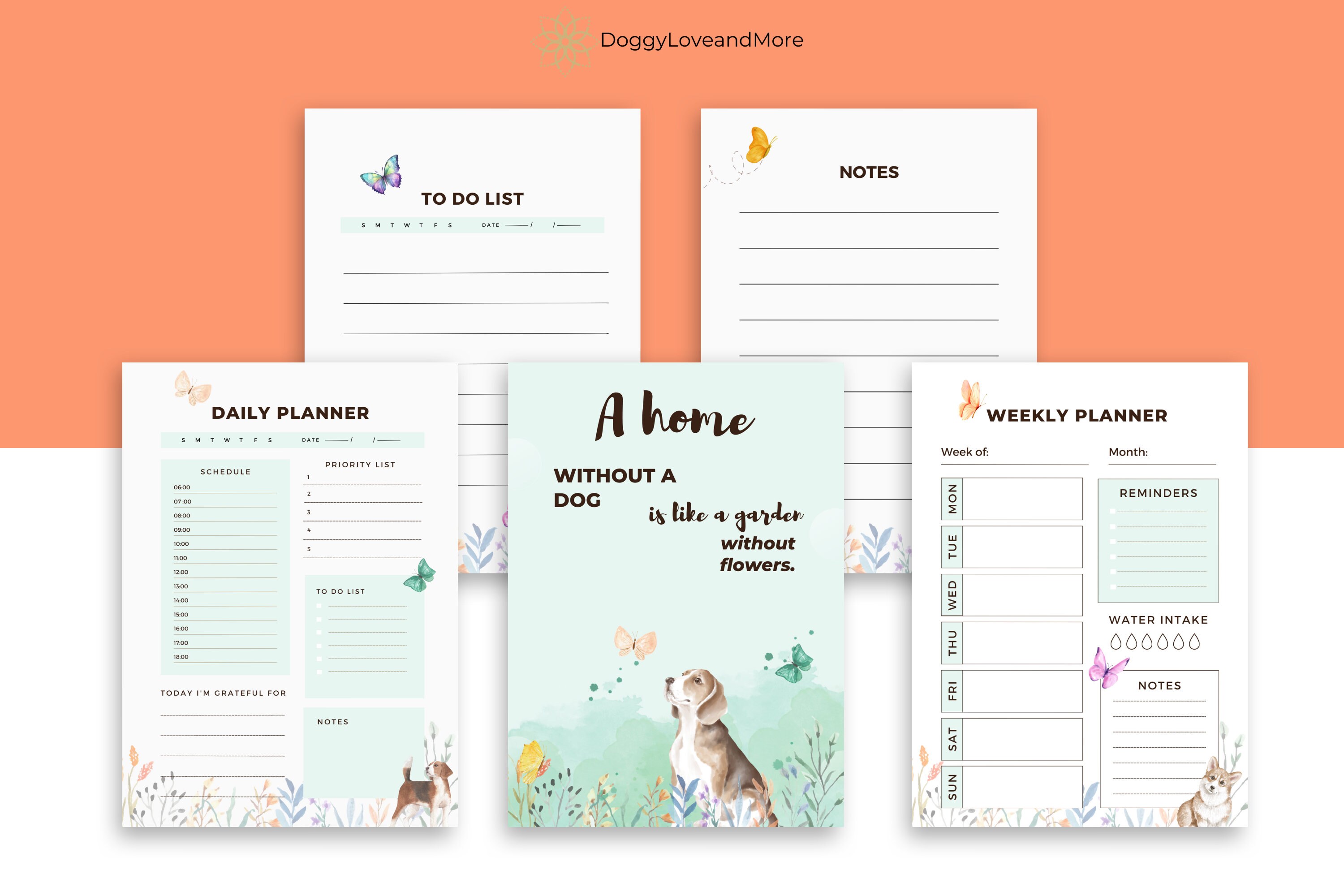 Watercolor Dog-themed Daily Planner Weekly Planner to Do List and Notes ...