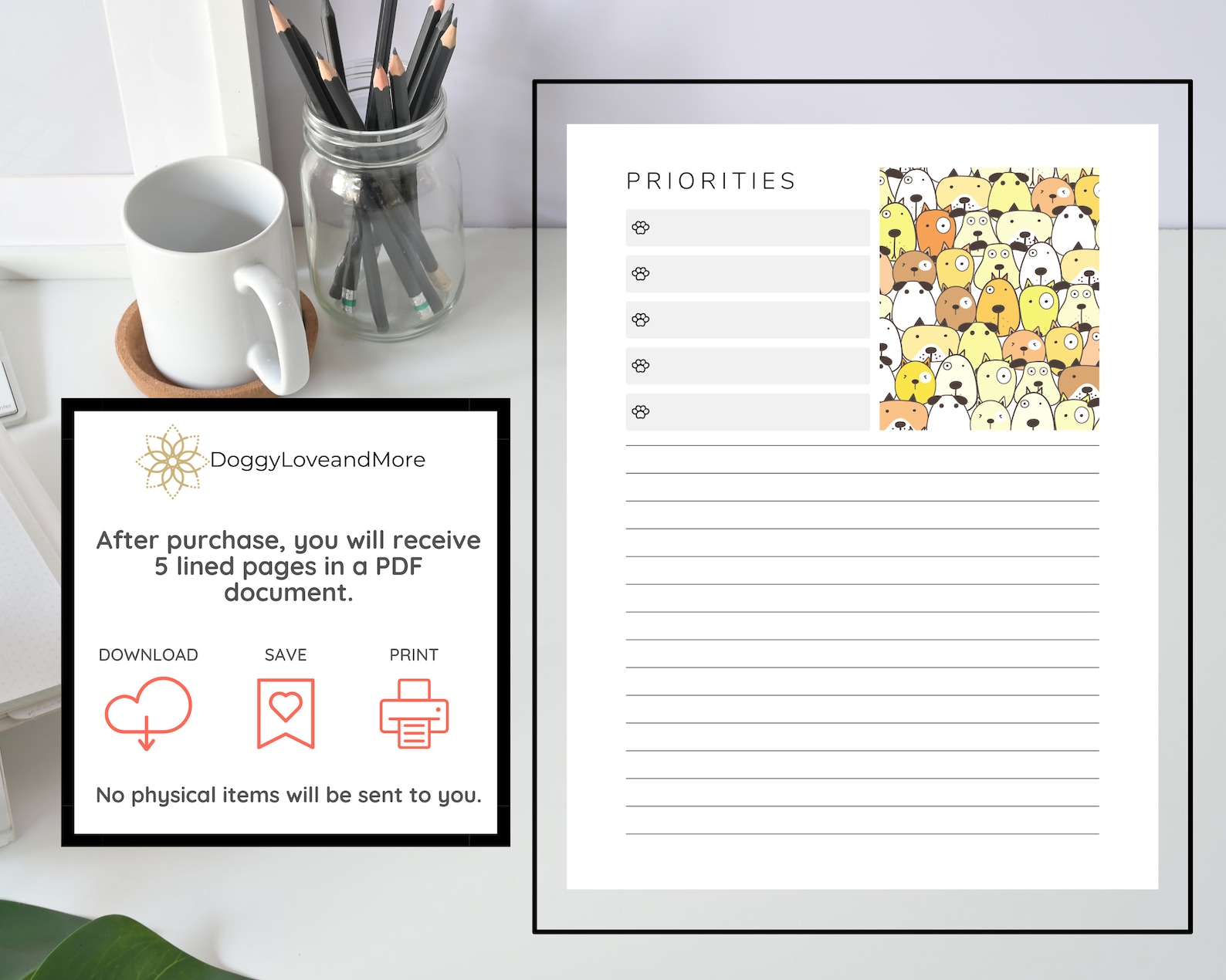Cute Dog-themed Lined Notes and Journal Pages PRINTABLE Dog Paws ...