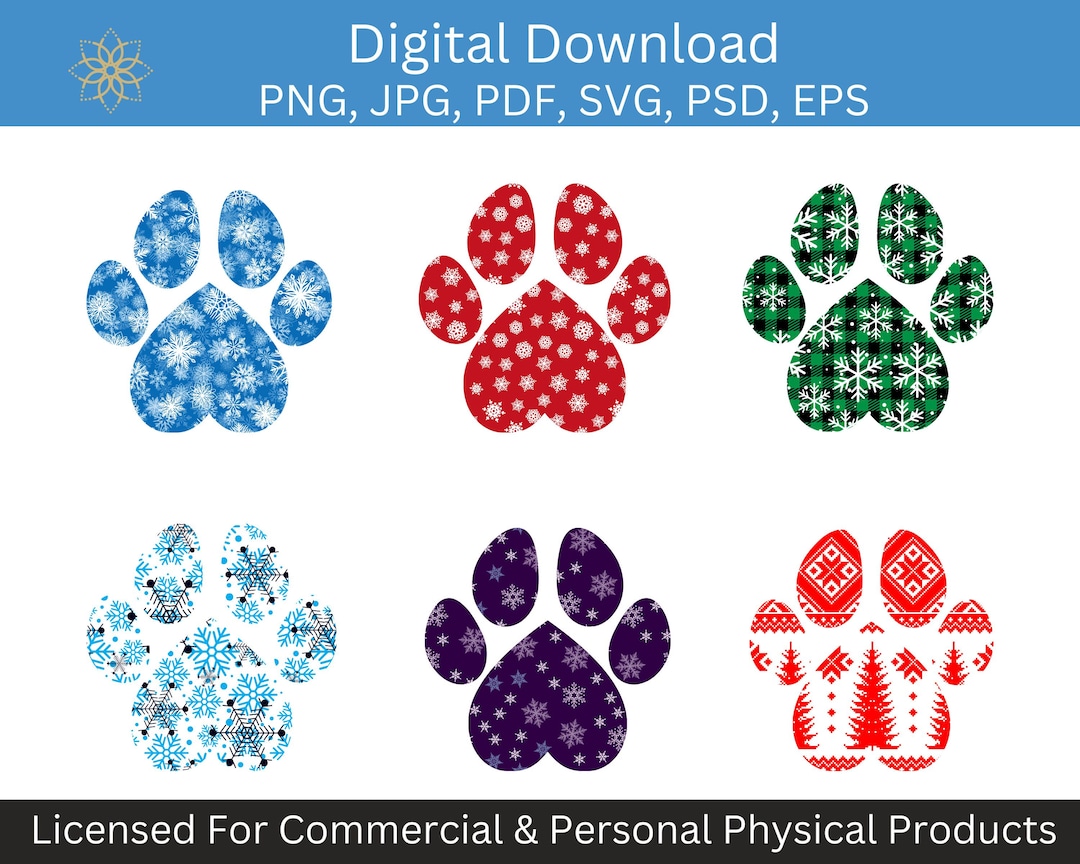 Winter Paw Prints SVG PNG JPG Bundle Snowflake Paw Prints - Etsy