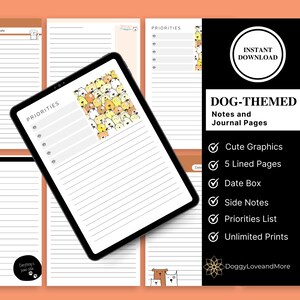 Cute Dog-themed Lined Notes and Journal Pages PRINTABLE Dog Paws ...