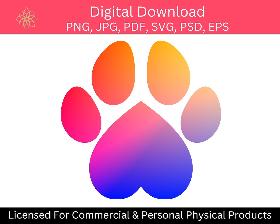 Rainbow Gradient Paw Prints Clipart Bundle (digital Download) - Etsy