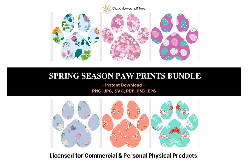 Spring Season Paw Prints SVG PNG JPG Bundle, Paw Prints Clipart, Cricut ...