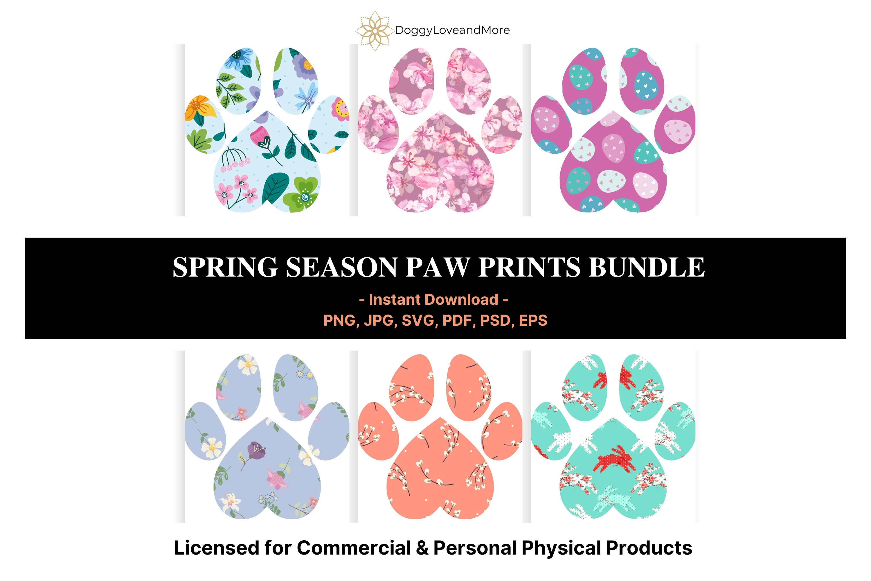 Spring Season Paw Prints SVG PNG JPG Bundle, Paw Prints Clipart, Cricut ...