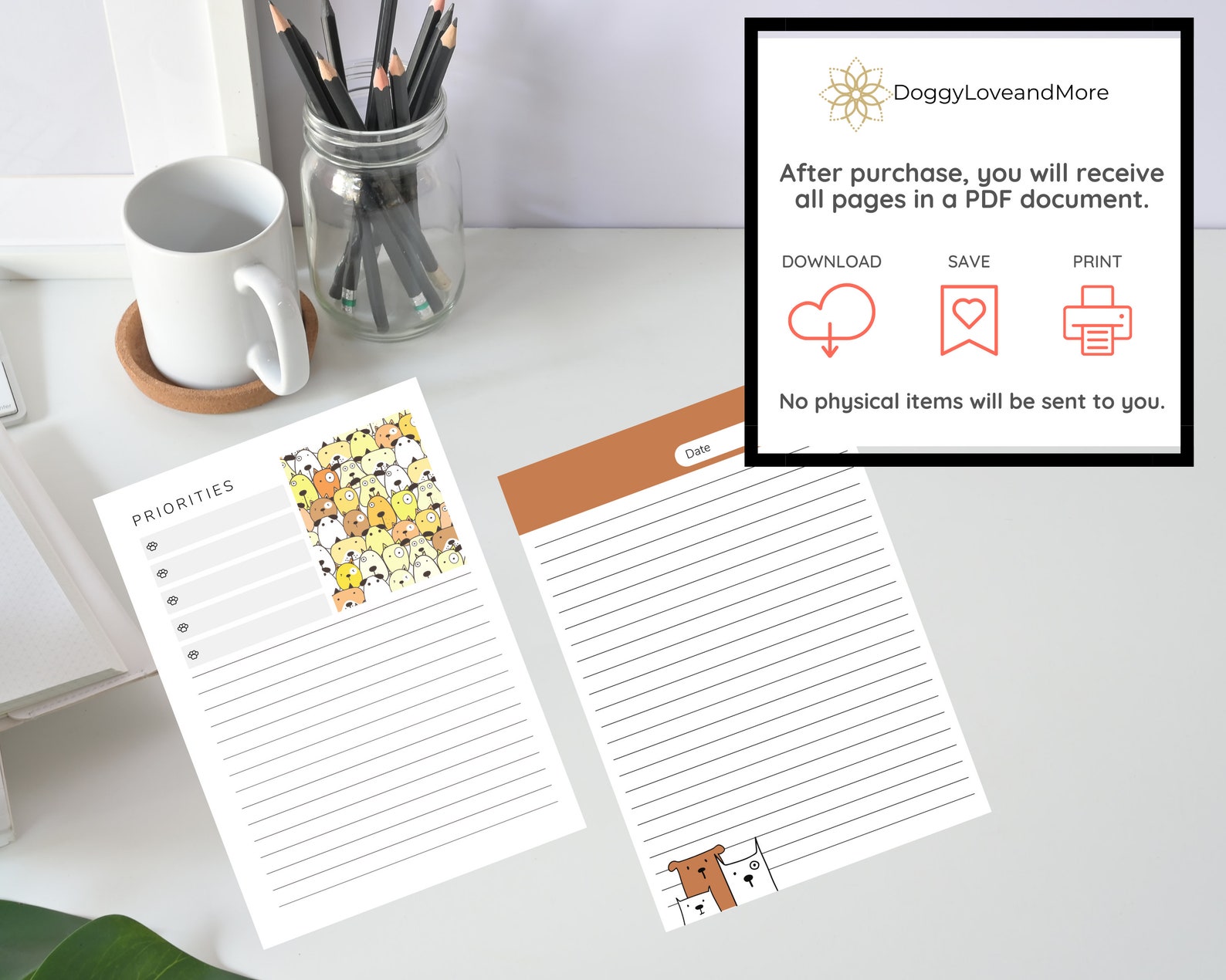 Cute Dog-themed Lined Notes and Journal Pages PRINTABLE Dog Paws ...