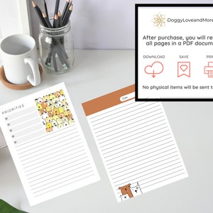 Cute Dog-themed Lined Notes and Journal Pages PRINTABLE Dog Paws ...