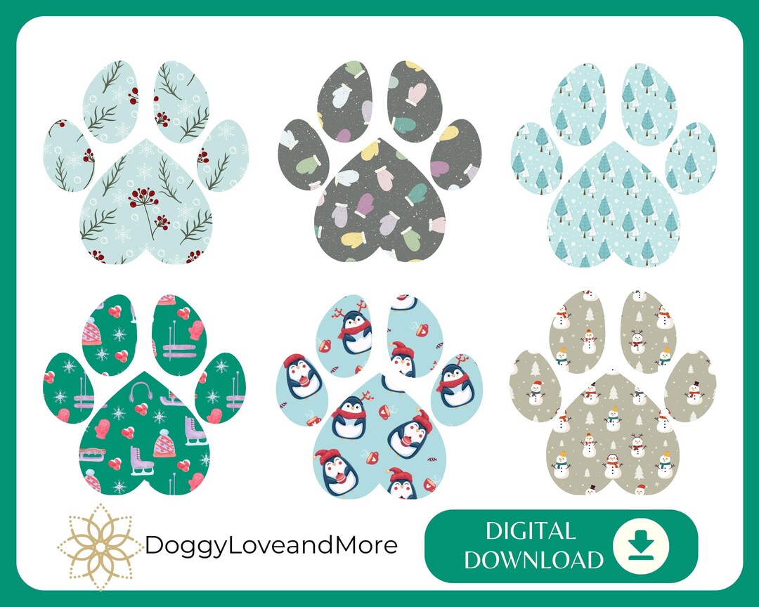 Winter Season Dog Paw Prints SVG PNG JPG Digital Bundle Dog - Etsy
