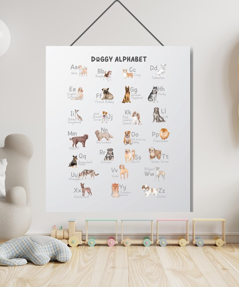 Doggy Alphabet PRINTABLE ART Watercolor Dog Letters Nursery - Etsy