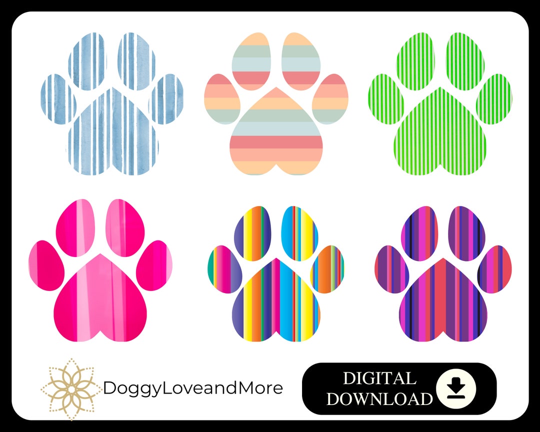 Puppy Paw Print SVG, Colorful Dog Paws Printable PNG, Jpg, Cricut Svg ...