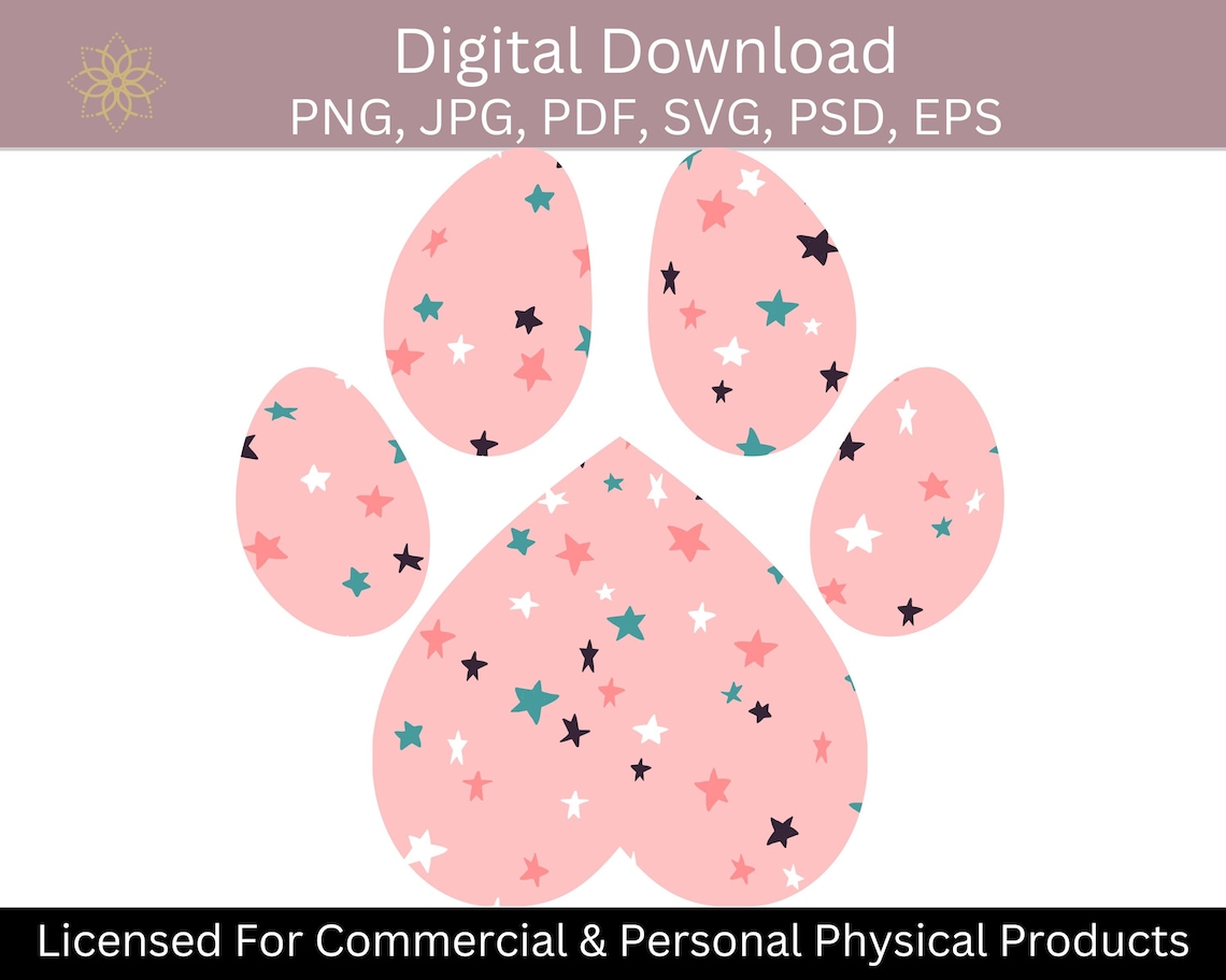 Stars Paw Prints SVG PNG JPG Bundle, Dog Paw Prints Clipart, Cricut Svg ...