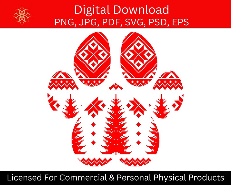 Winter Paw Prints SVG PNG JPG Bundle, Snowflake Paw Prints Clipart ...