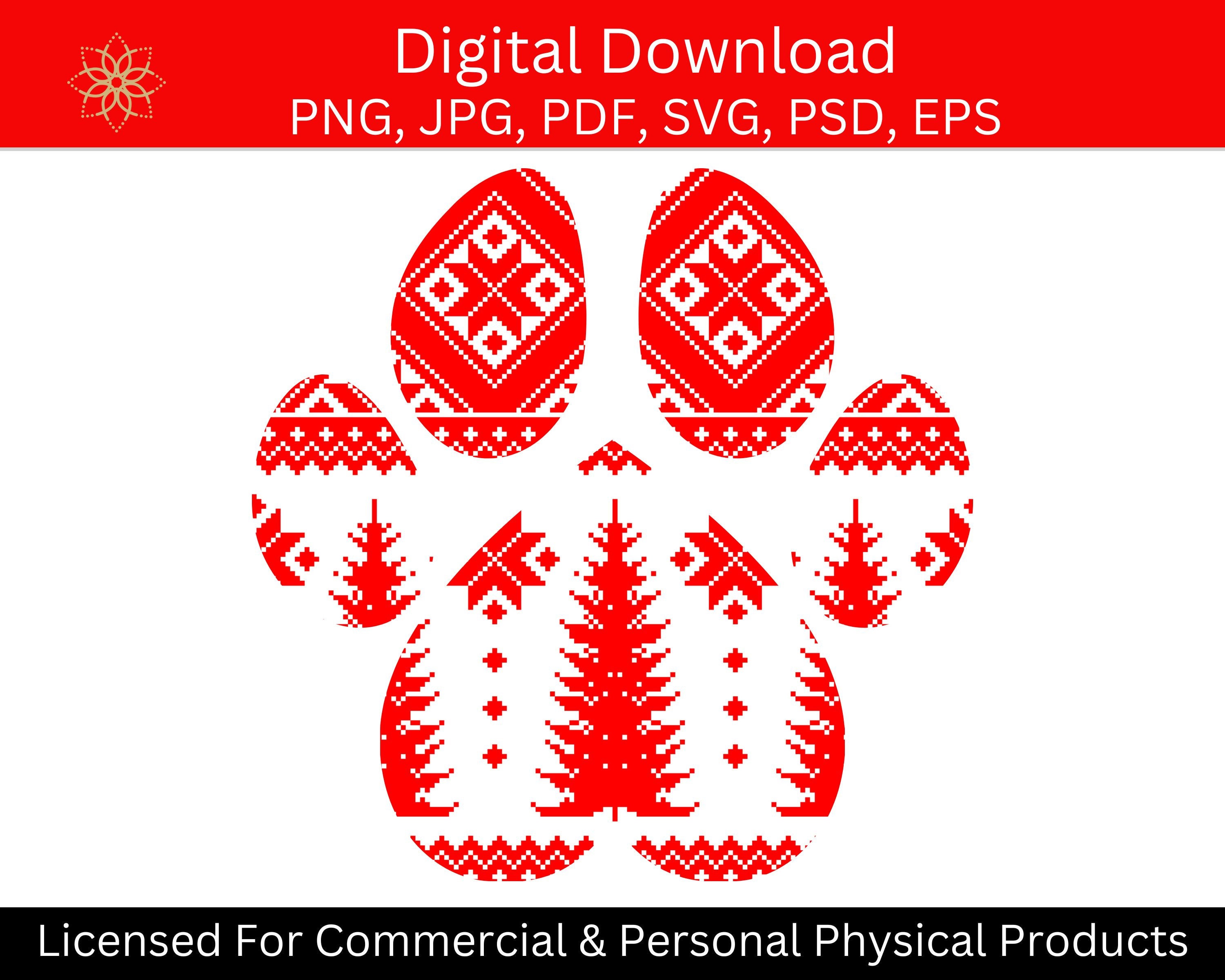 Winter Paw Prints SVG PNG JPG Bundle, Snowflake Paw Prints Clipart ...