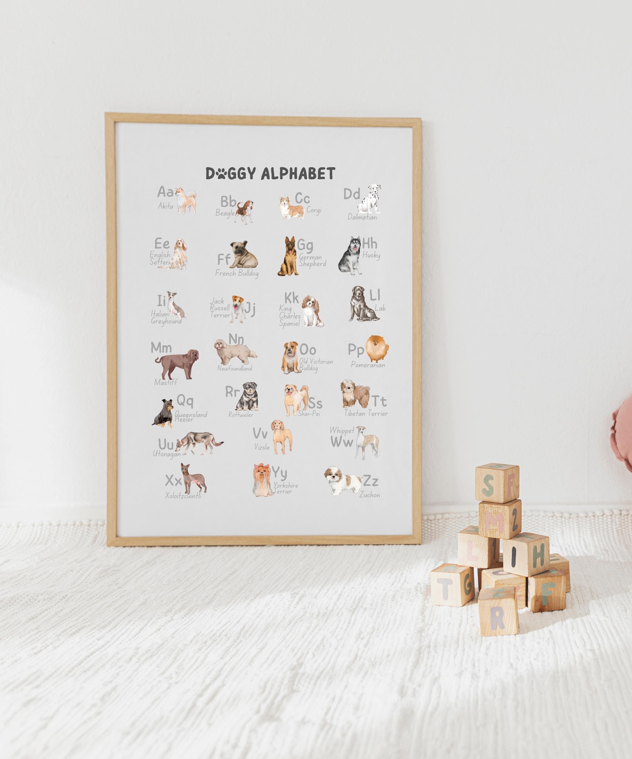 Doggy Alphabet PRINTABLE ART Watercolor Dog Letters Nursery - Etsy