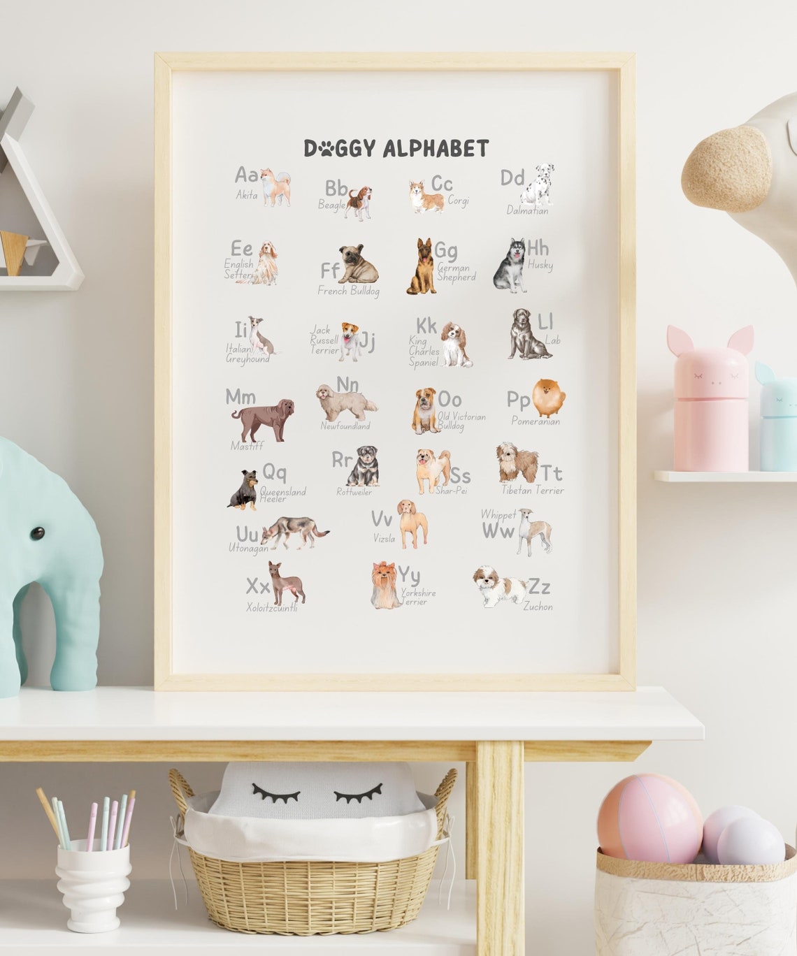 Doggy Alphabet PRINTABLE ART Watercolor Dog Letters Nursery - Etsy