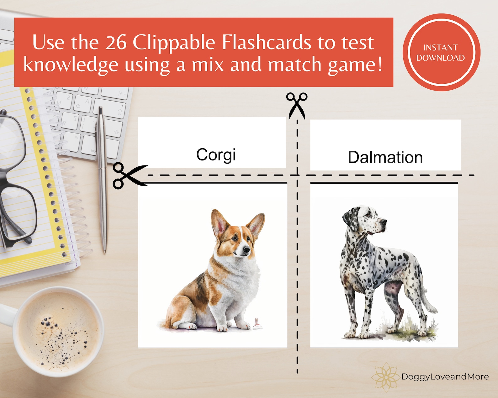 Dog Breeds Flash Cards Letters A to Z Clippable Flashcard Montessori 3 ...