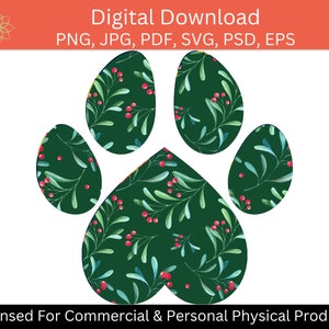 Christmas Paw Prints SVG PNG JPG Bundle, Holiday Paw Print Clipart ...