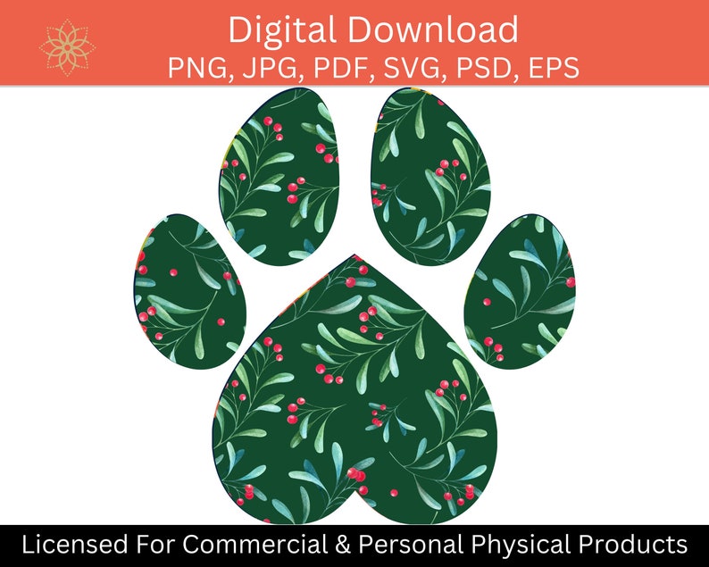 Christmas Paw Prints SVG PNG JPG Bundle, Holiday Paw Print Clipart ...