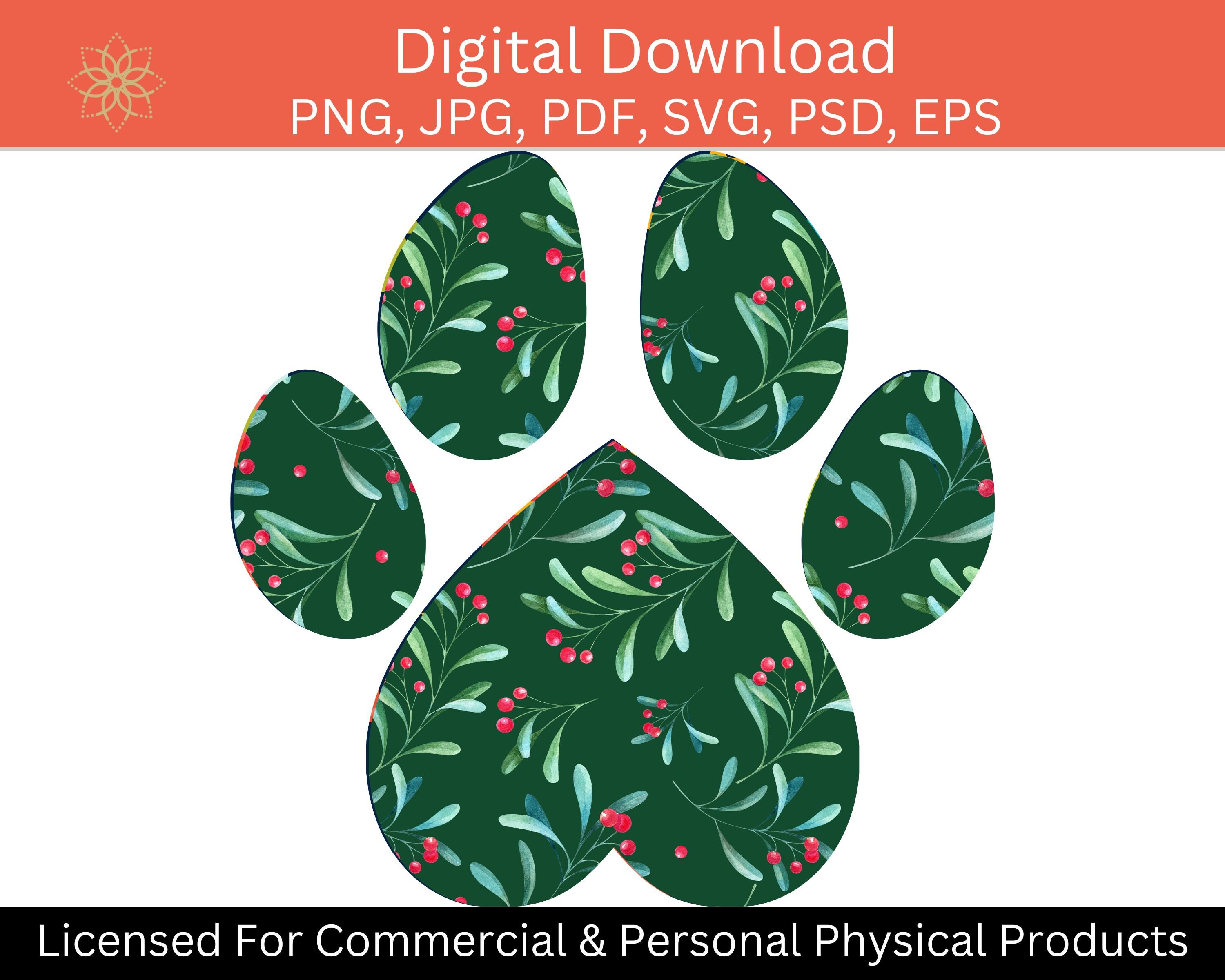Christmas Paw Prints SVG PNG JPG Bundle, Holiday Paw Print Clipart ...