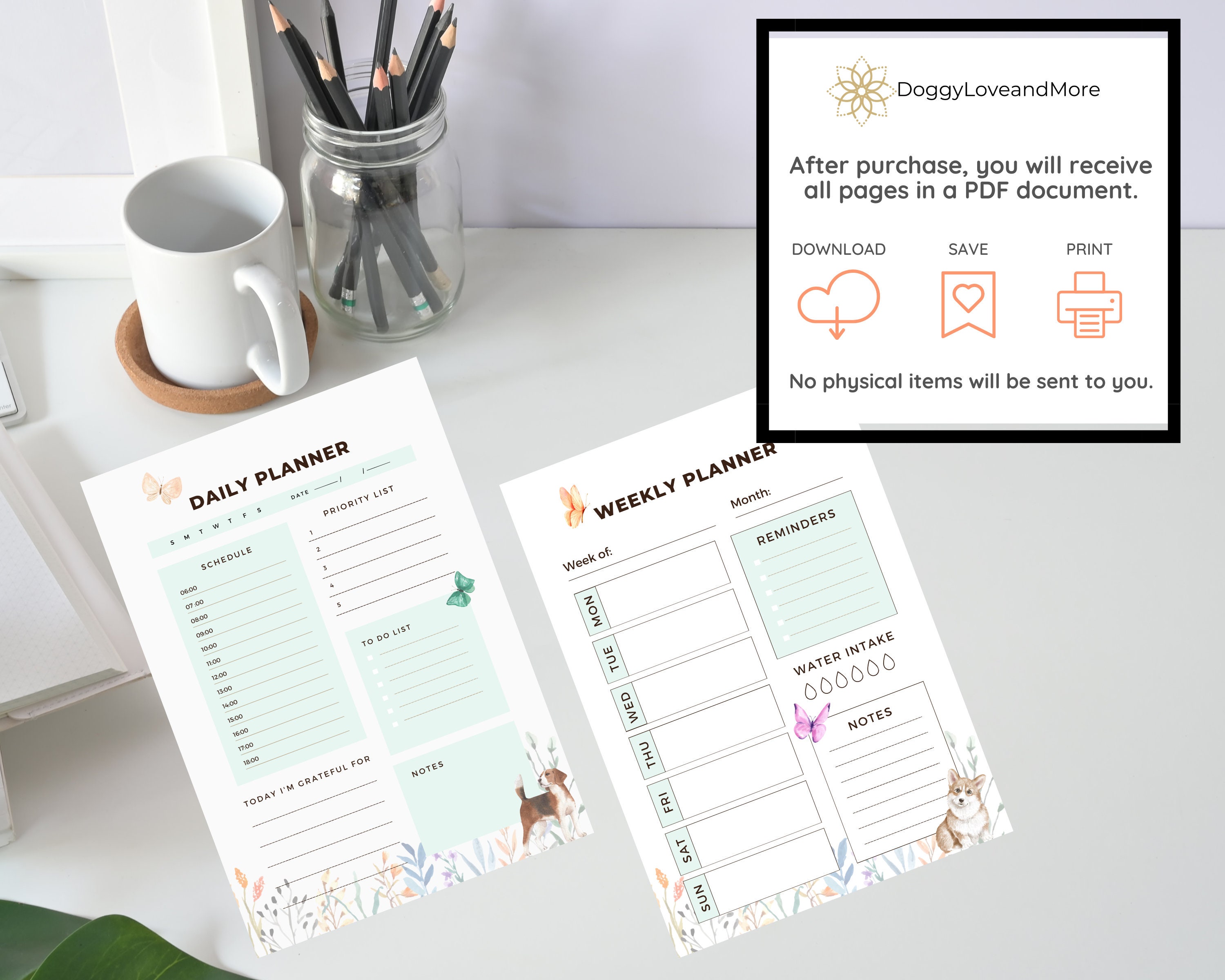 Watercolor Dog-themed Daily Planner Weekly Planner to Do List and Notes ...