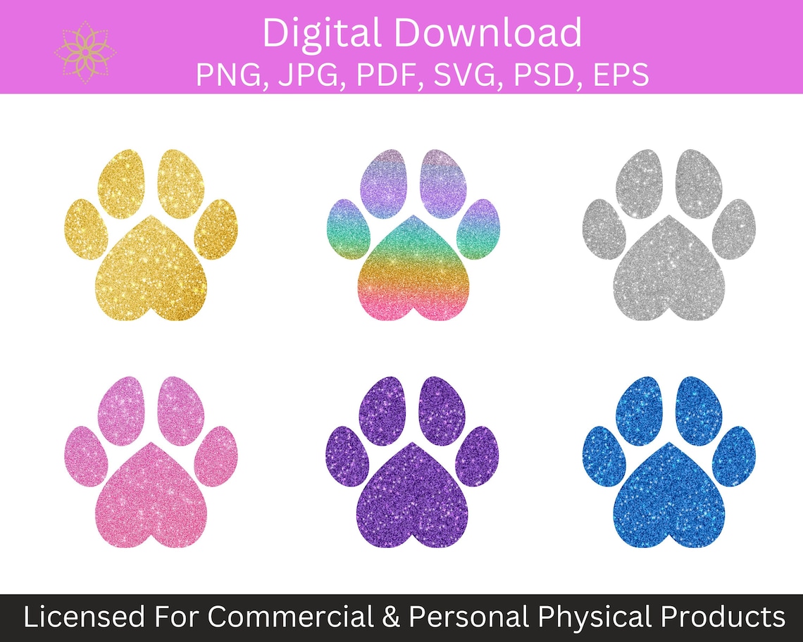 Glitter Paw Prints SVG PNG JPG Bundle Sparkle Paw Prints - Etsy