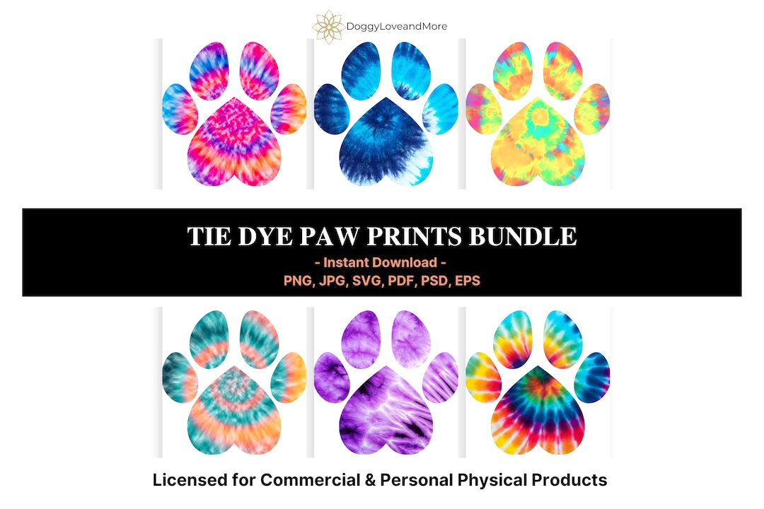 Tie Dye Paw Prints Clipart: Rainbow Dog Paws (digital Download) - Etsy