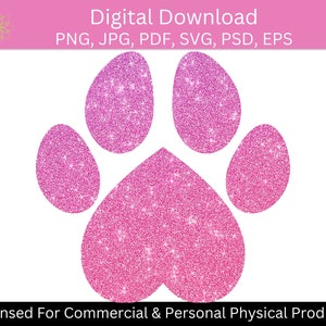 Glitter Paw Prints SVG PNG JPG Bundle, Sparkle Paw Prints Clipart ...