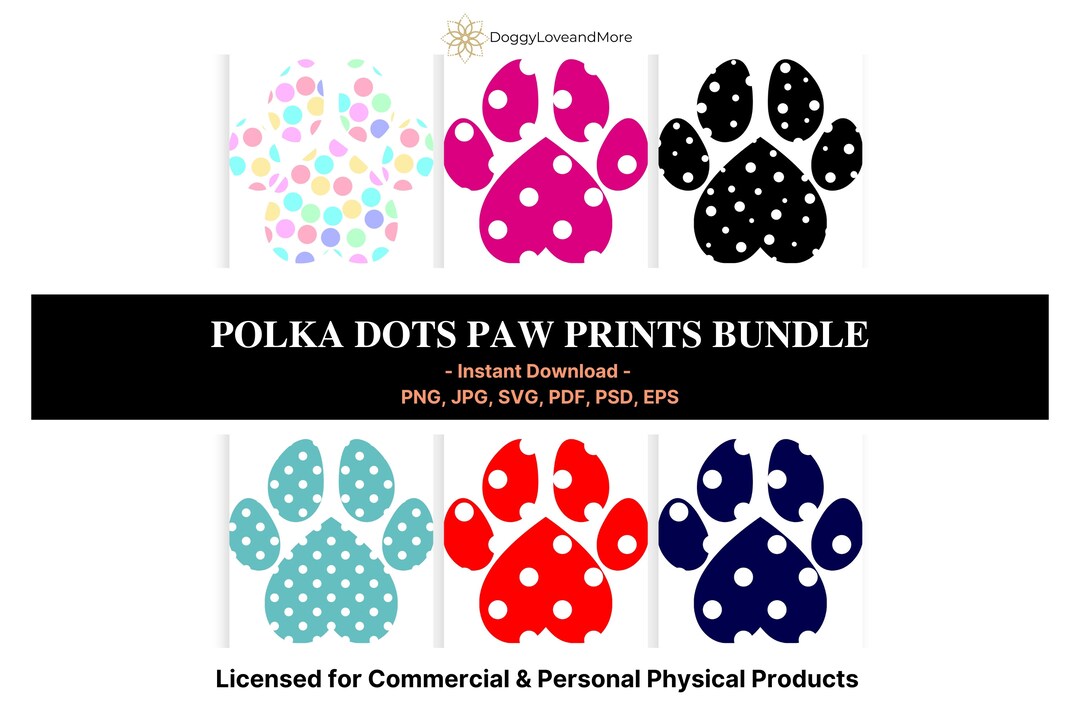 Polka Dot Paw Prints SVG PNG JPG Bundle, Dog Paw Prints Clipart, Cricut ...
