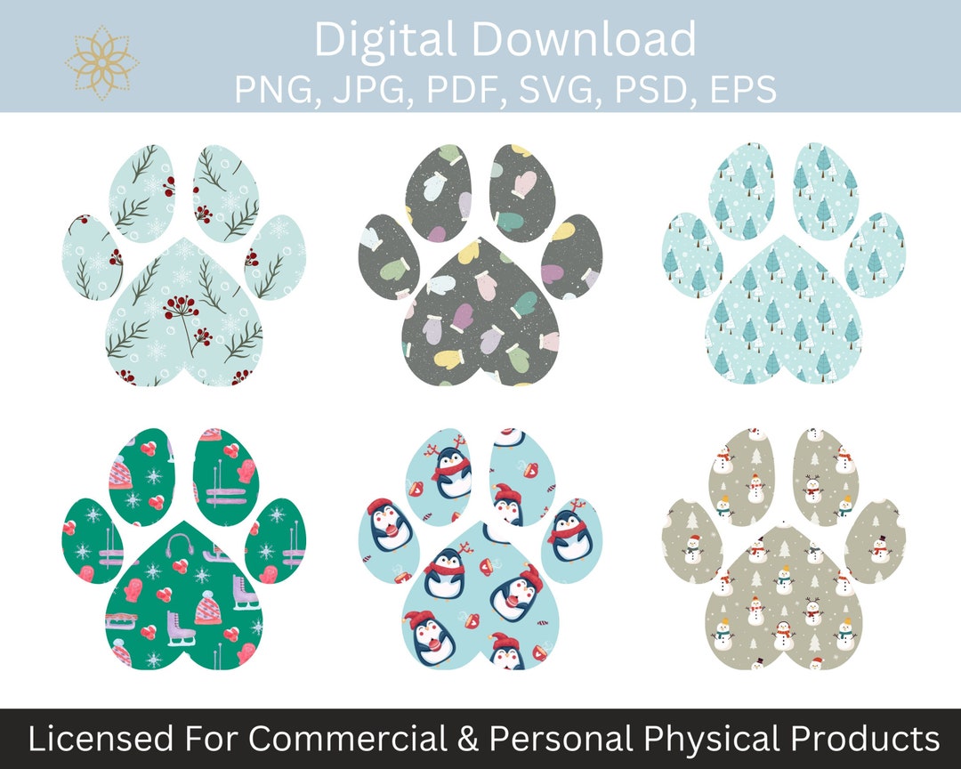 Winter Season Paw Prints SVG PNG JPG Bundle Paw Prints - Etsy