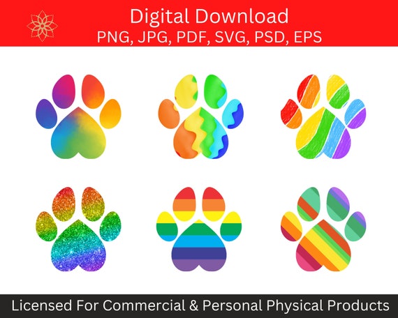 Rainbow Paw Prints SVG PNG JPG Bundle Colorful Paw Prints - Etsy