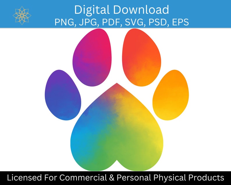 Rainbow Paw Prints Clipart: SVG PNG JPG Bundle (digital Download) - Etsy