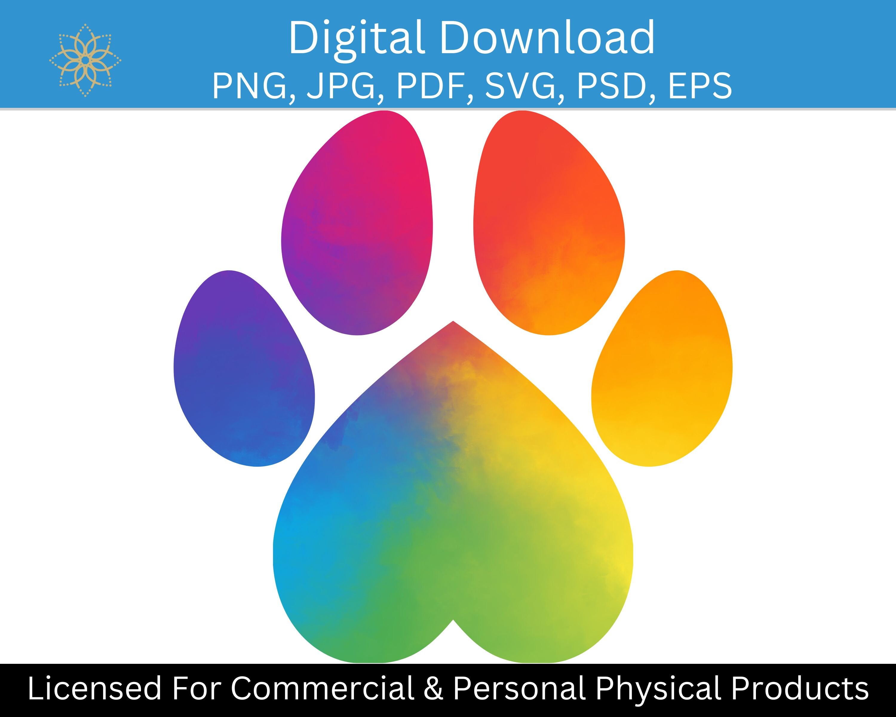 Rainbow Paw Prints Clipart: SVG PNG JPG Bundle (digital Download) - Etsy