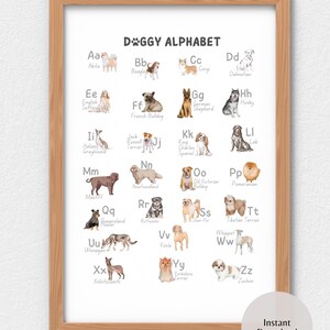 Doggy Alphabet PRINTABLE ART, Watercolor Dog Letters, Nursery Room ...