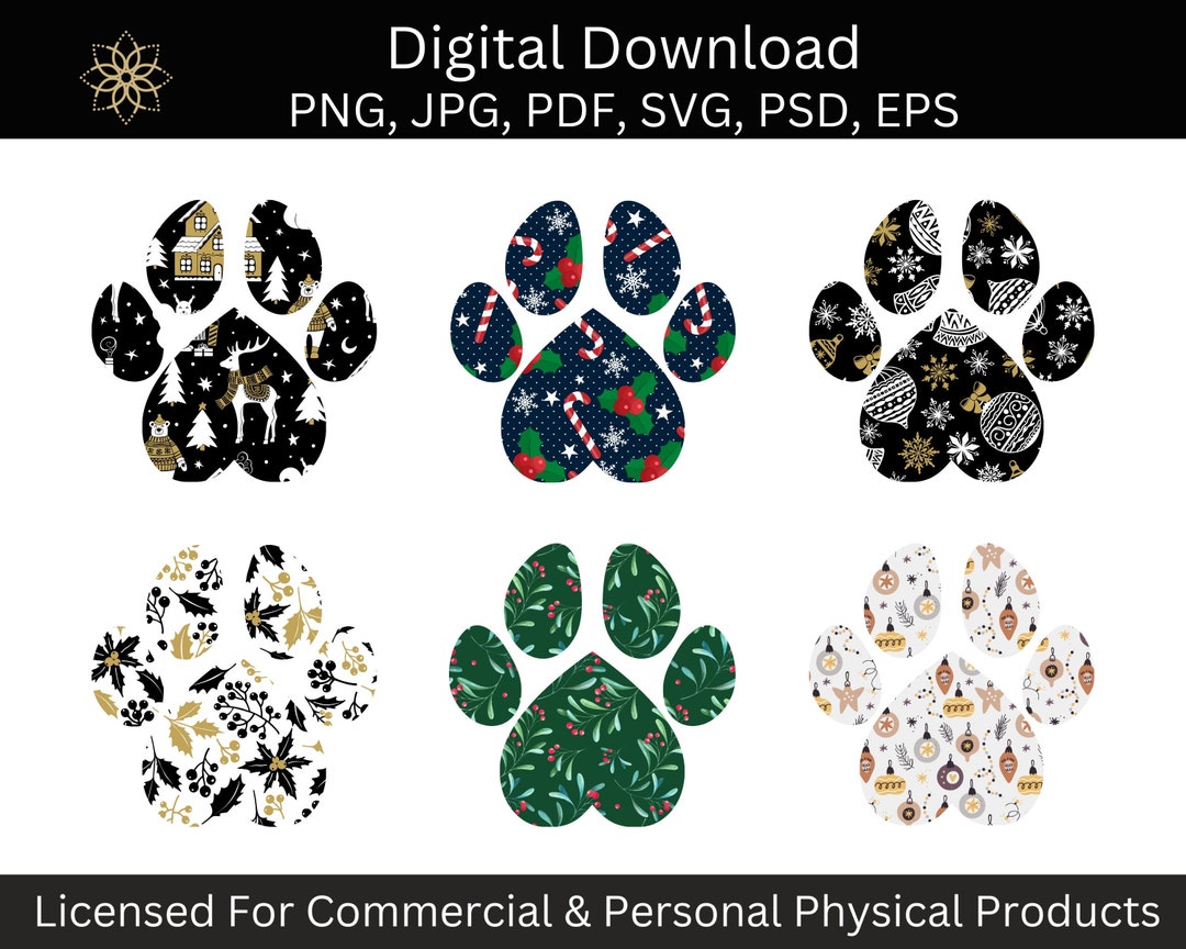 Christmas Paw Prints SVG PNG JPG Bundle, Holiday Paw Print Clipart ...