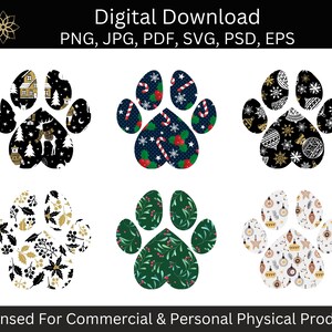 Christmas Paw Prints SVG PNG JPG Bundle, Holiday Paw Print Clipart ...