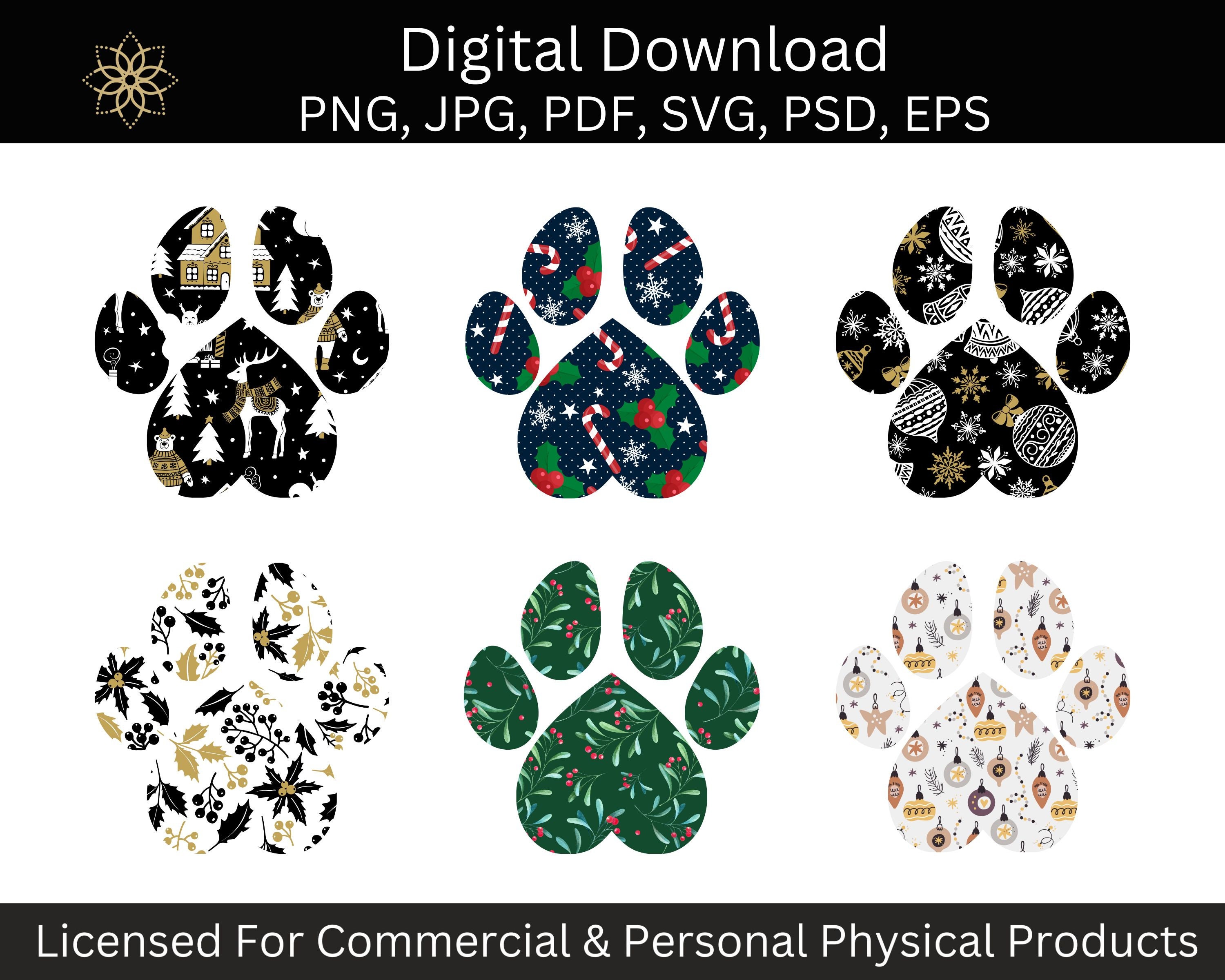 Christmas Paw Prints SVG PNG JPG Bundle, Holiday Paw Print Clipart ...
