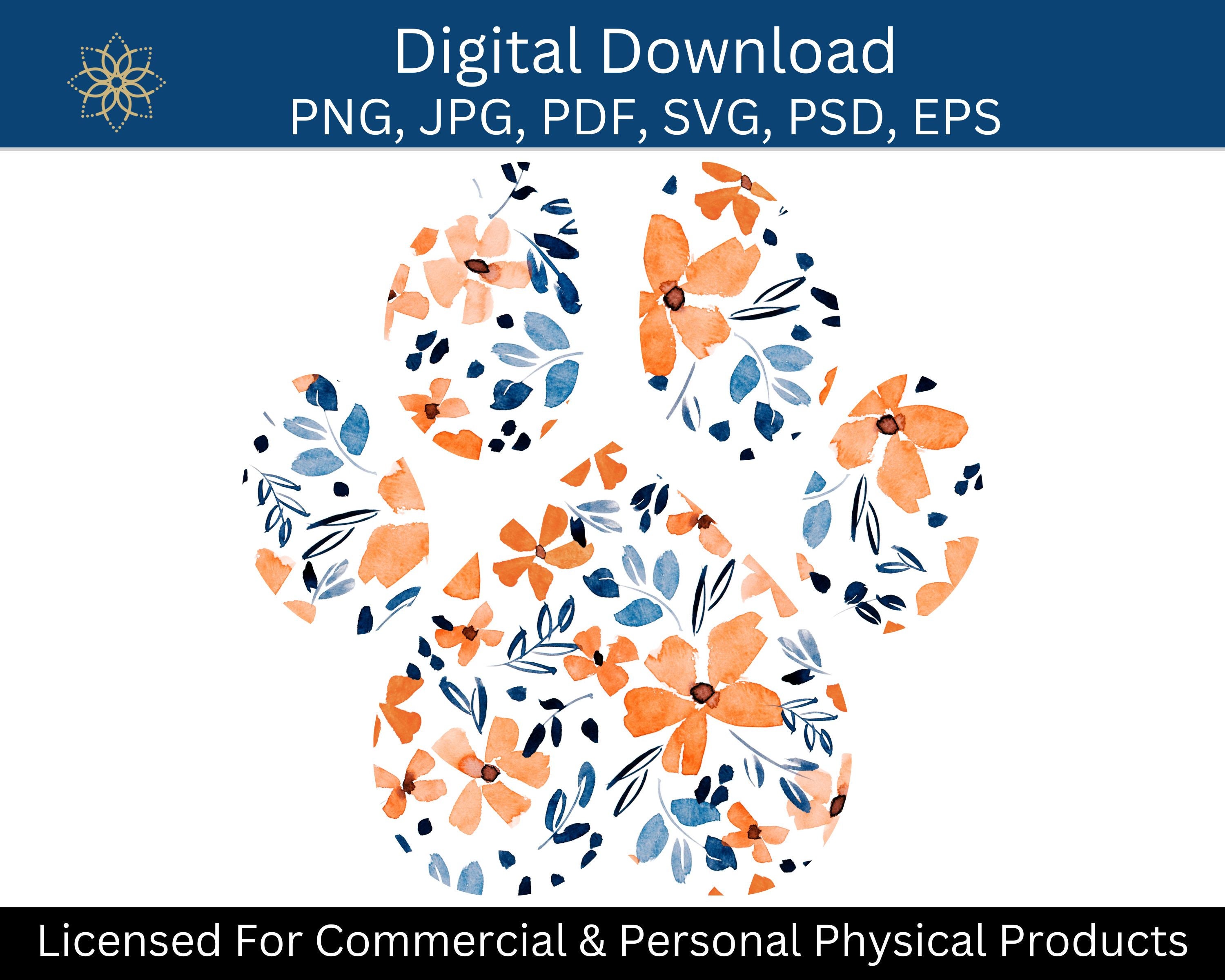 Floral Paw Prints Clipart: Dog Mom SVG PNG JPG Bundle (digital Download ...