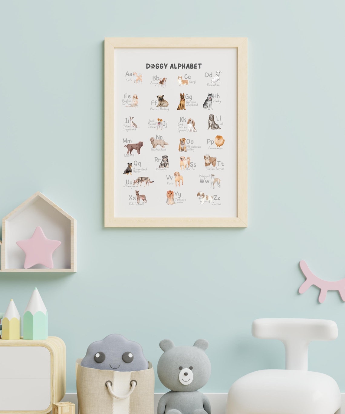 Doggy Alphabet PRINTABLE ART Watercolor Dog Letters Nursery - Etsy