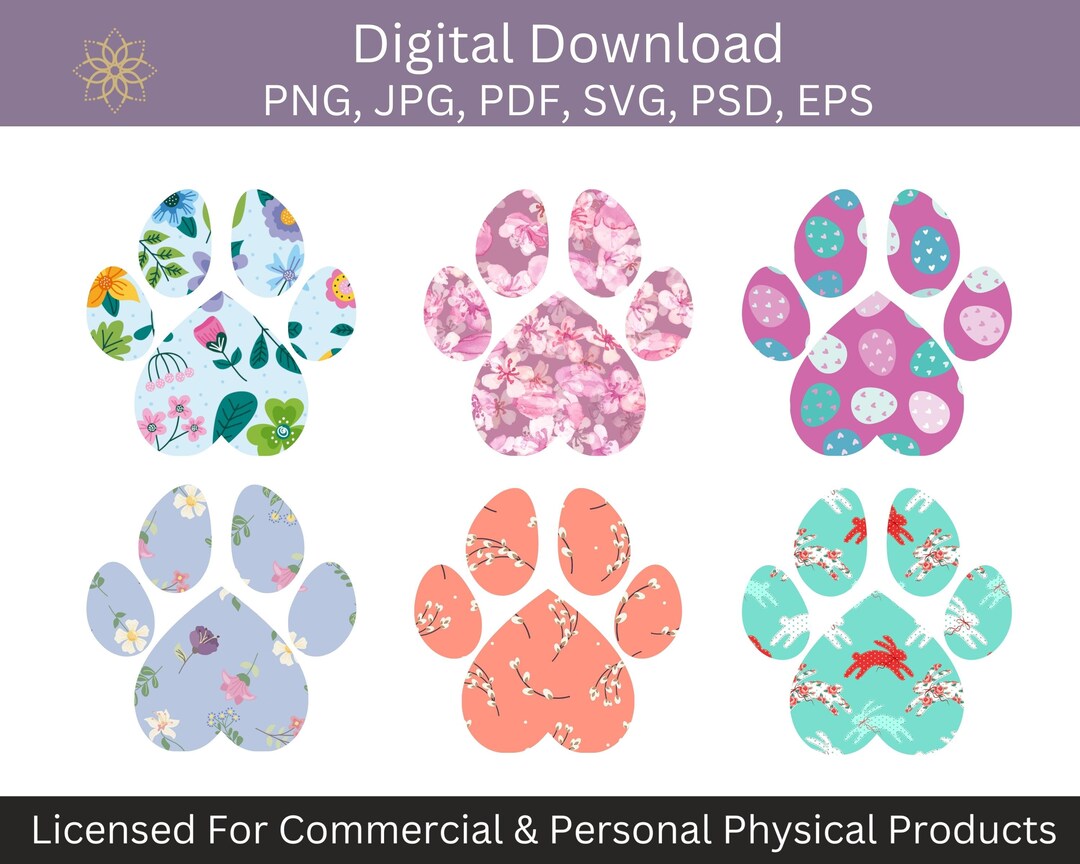 Spring Season Paw Prints SVG PNG JPG Bundle Paw Prints - Etsy