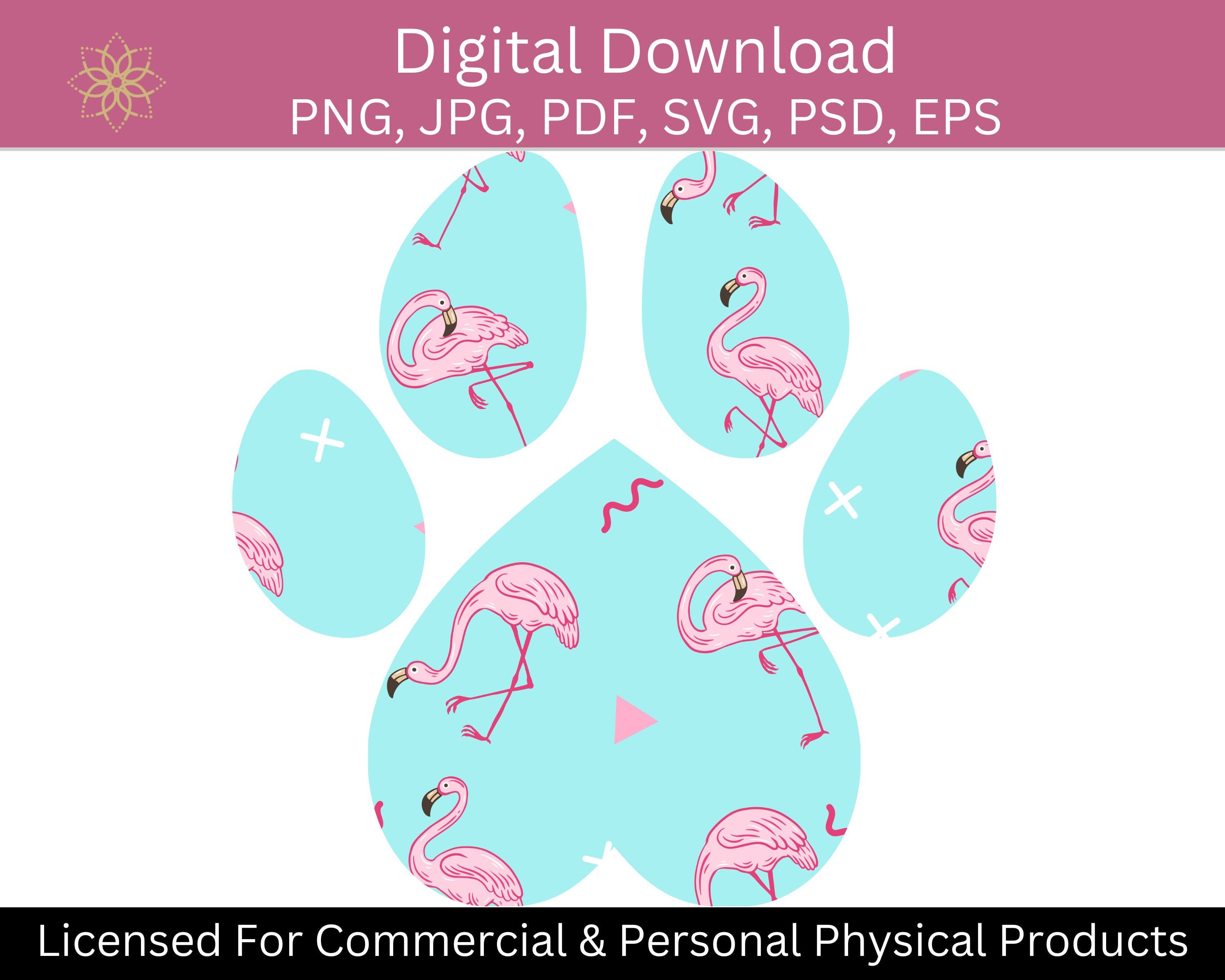 Flamingo Paw Prints SVG PNG JPG Bundle, Paw Prints Clipart, Cricut Svg ...