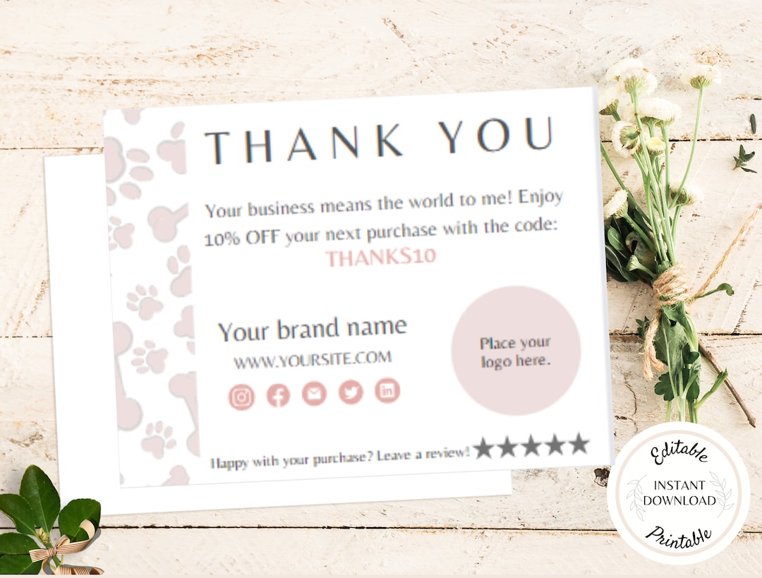 EDITABLE Paws Pet Business Thank You Cards Canva Template Customer ...