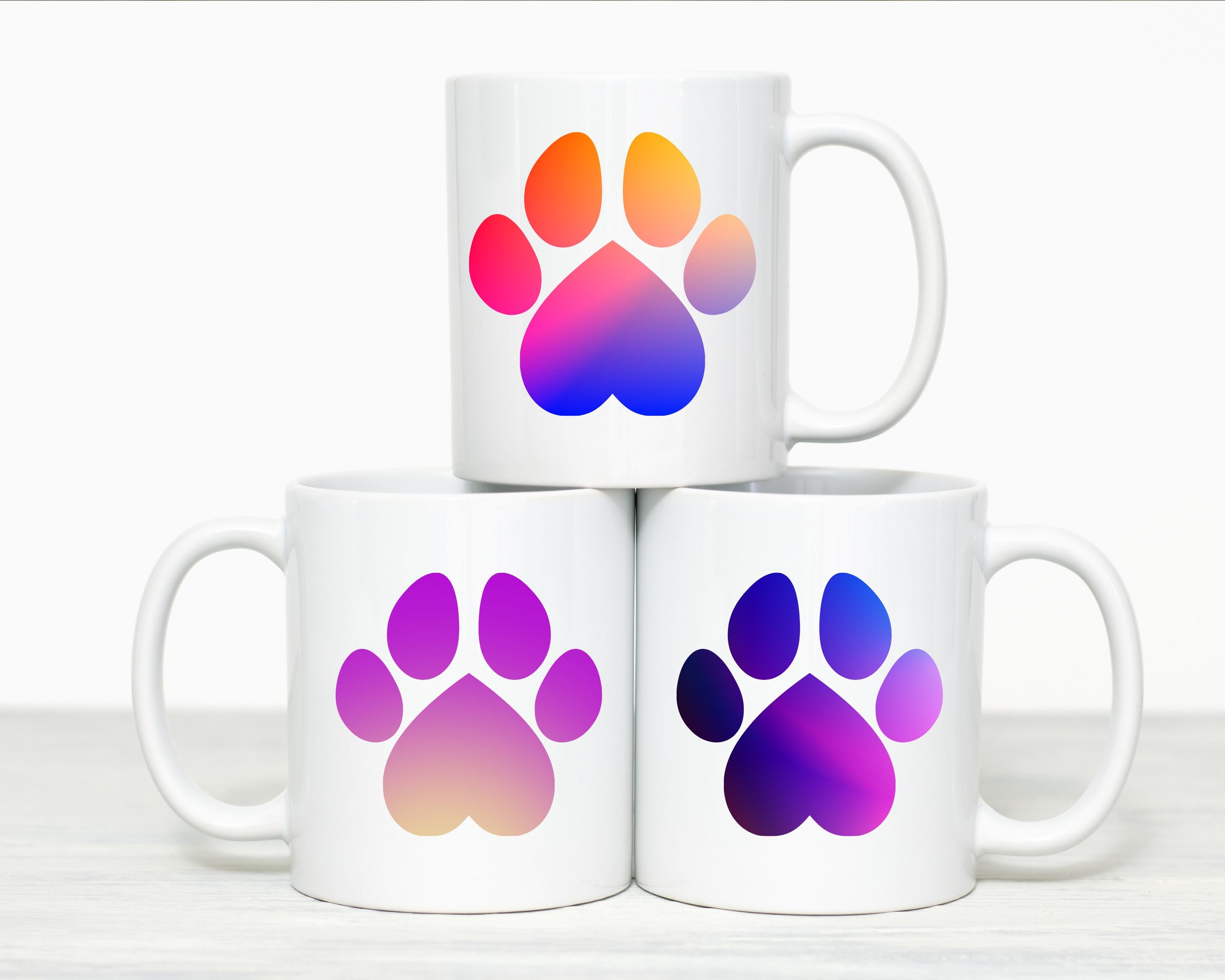 Gradient Paw Prints SVG PNG JPG Bundle, Rainbow Paw Prints Clipart ...