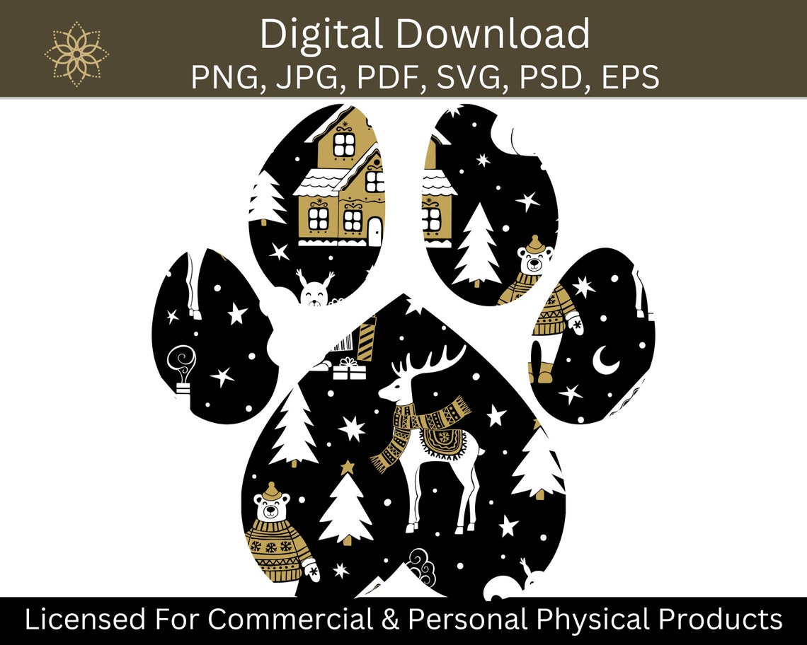 Christmas Paw Prints SVG PNG JPG Bundle, Holiday Paw Print Clipart ...